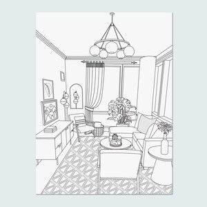 Interior Design Coloring Pages (vol 1), Printable Adult Coloring Pages ...