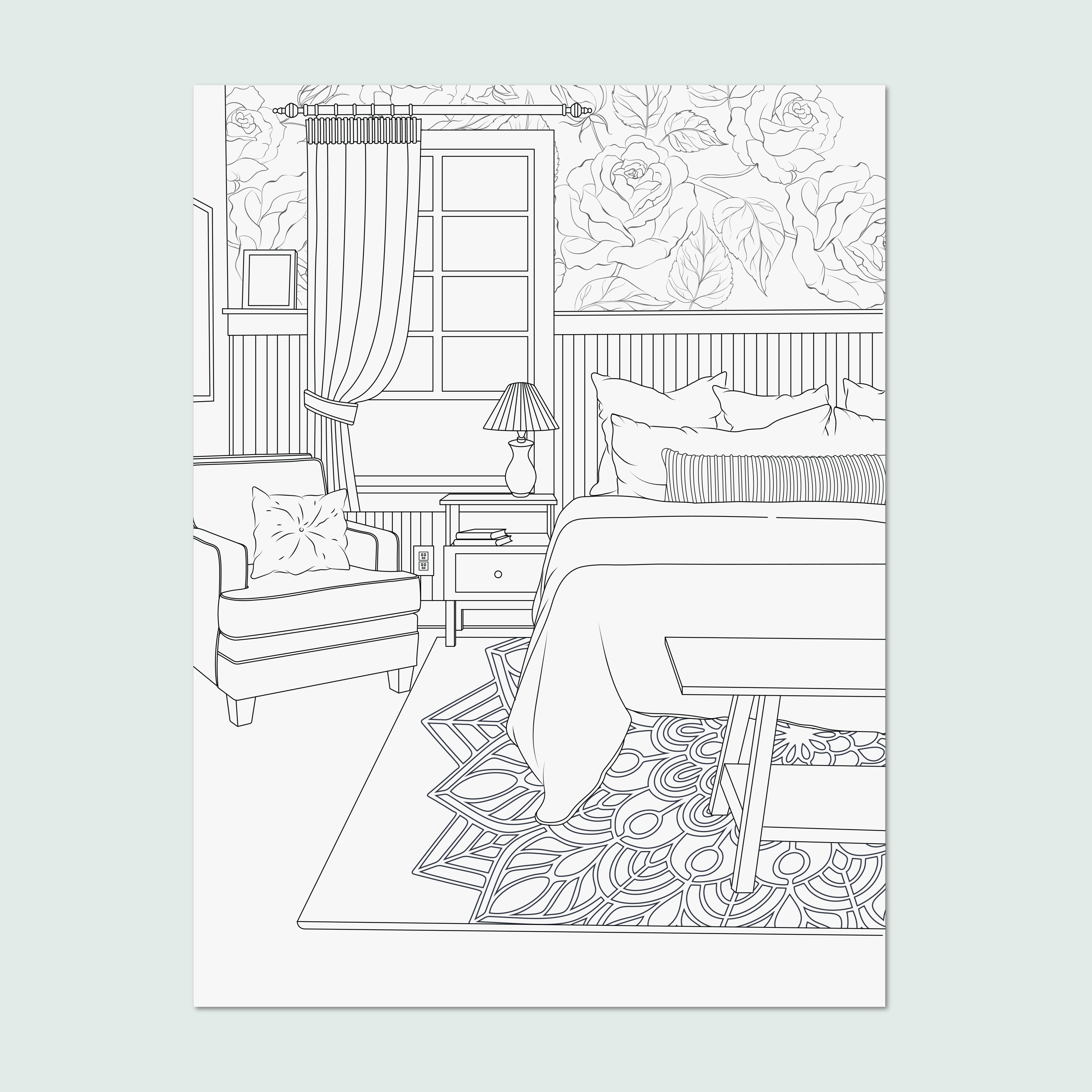 Interior Design Coloring Pages vol 4, Printable Adult Coloring Pages ...