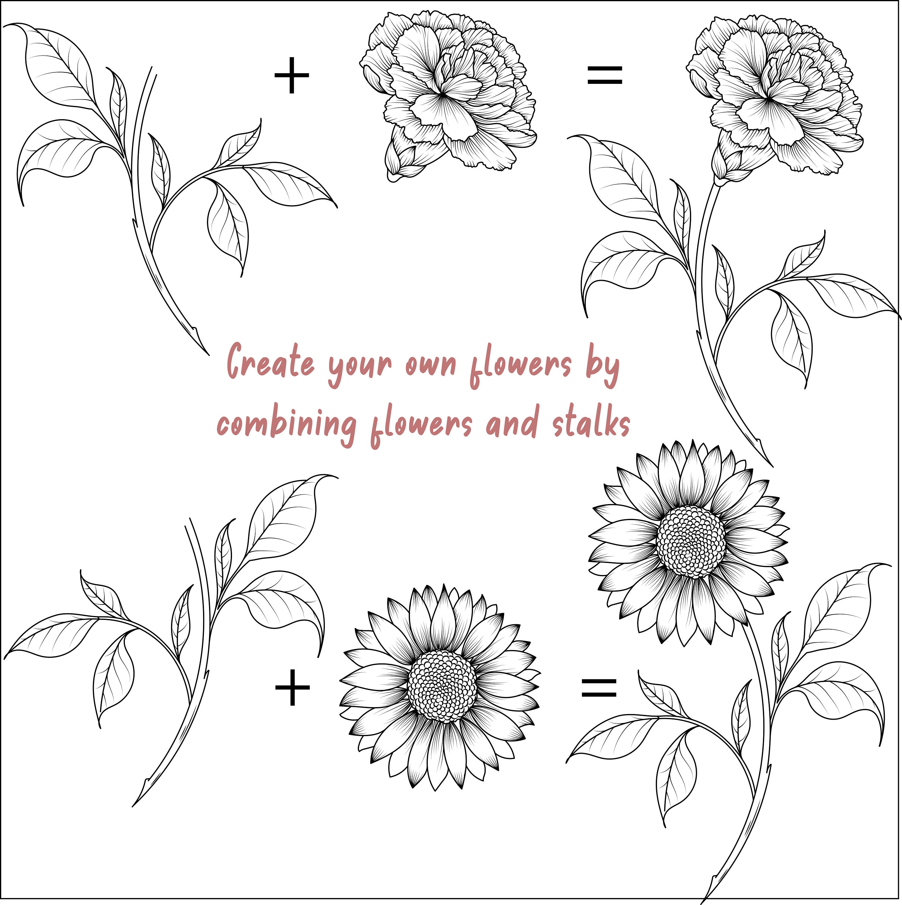 Hand Drawn Flower Sets, Individual Flowers, Leaves, Stalks and Wreaths ...