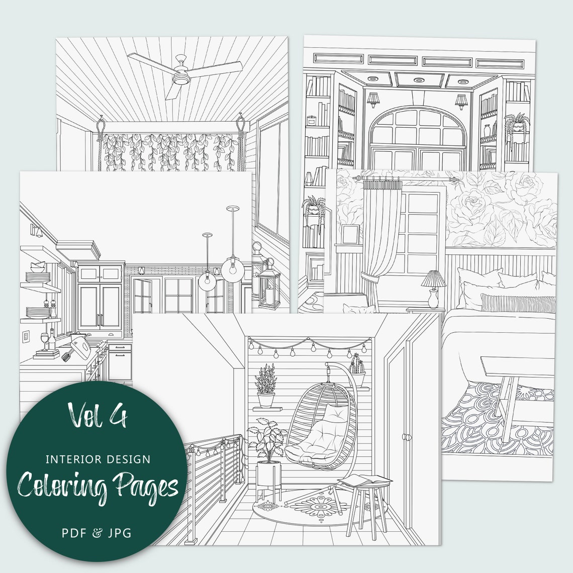 Interior Design Coloring Pages vol 4 Printable Adult - Etsy