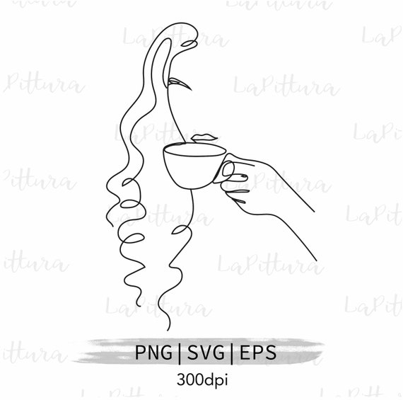 Girl With Coffee Svg Minimalist Coffee Line Art Coffee Line - Etsy