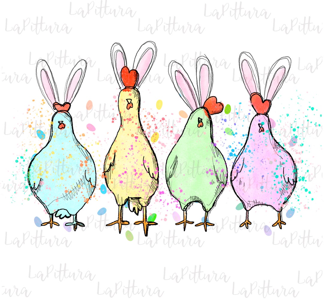 Watercolor Easter, Easter Chicken Clipart , Easter Bunny Ears, Chicken ...