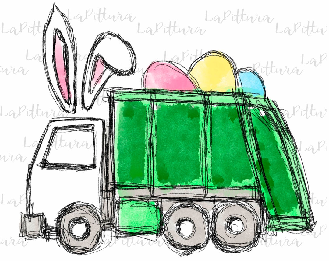 Watercolor PNG Easter Garbage Truck Clipart Printable Digital Download ...