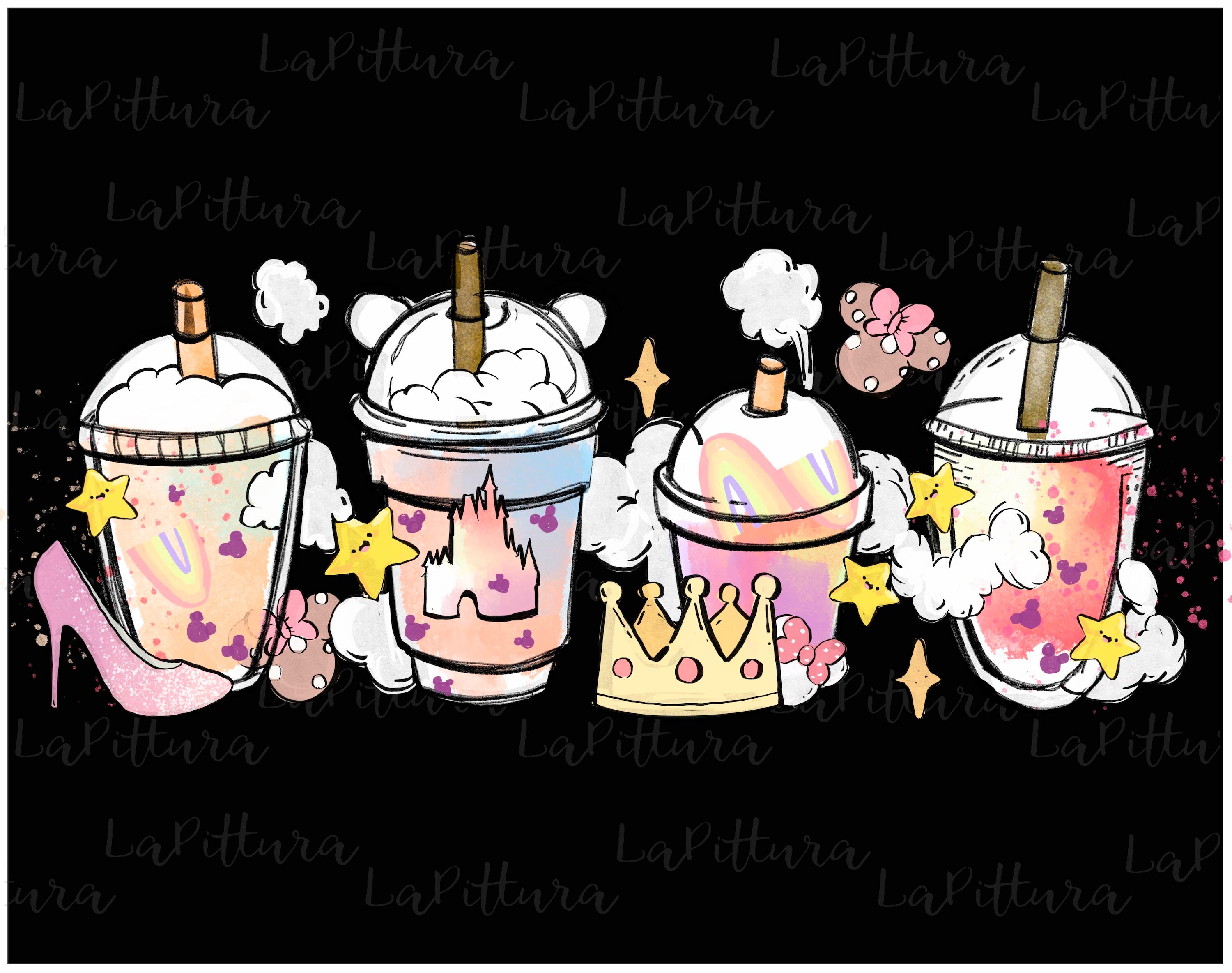 Princess Drinks Coffee PNG Iced Latte Rainbow Frappuccino - Etsy