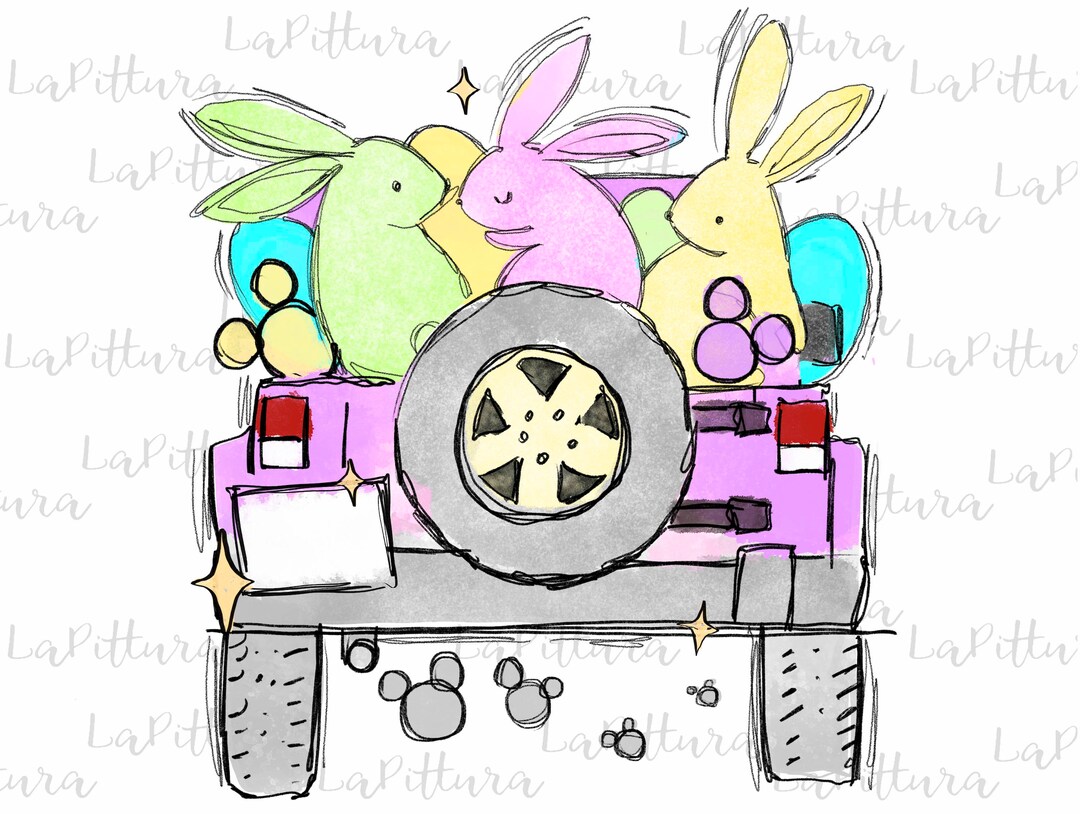 Watercolor PNG Easter Bunny Truck Clipart Printable Digital Download - Etsy