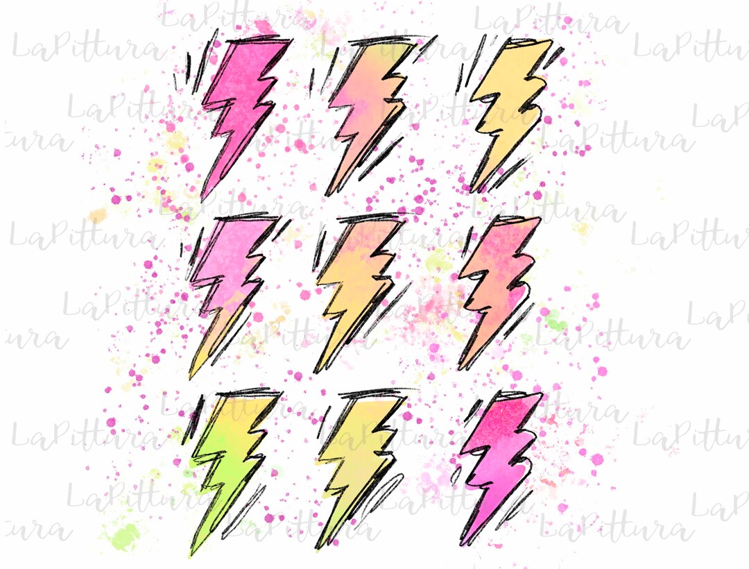 Watercolor Lightning Bolts Sublimation PNG, Lightning Bolts Clipart ...
