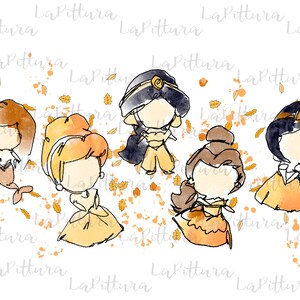 Fall Princess Clipart, Fall Clip Art, All Princess Watercolor Princess ...