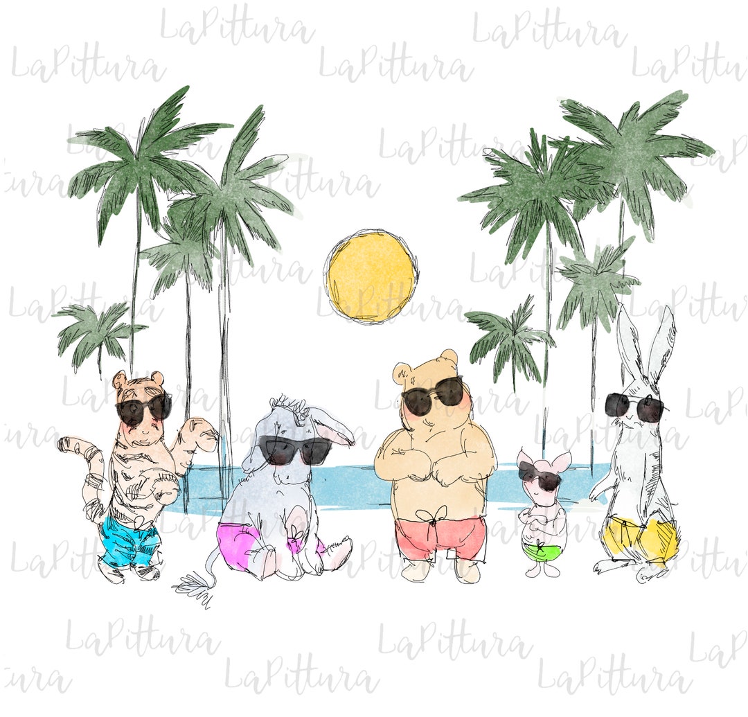 Watercolor Summer Pooh PNG, Summer Clipart, Pastel Png, Easter Pooh Png ...