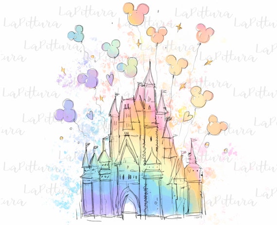 Rainbow Castle Png Watercolour Castle Doodle Castle - Etsy