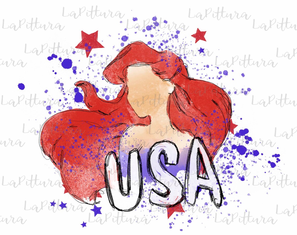 4th of July Princess Clipart Png, USA Png, Watercolor Princess, Doodle ...
