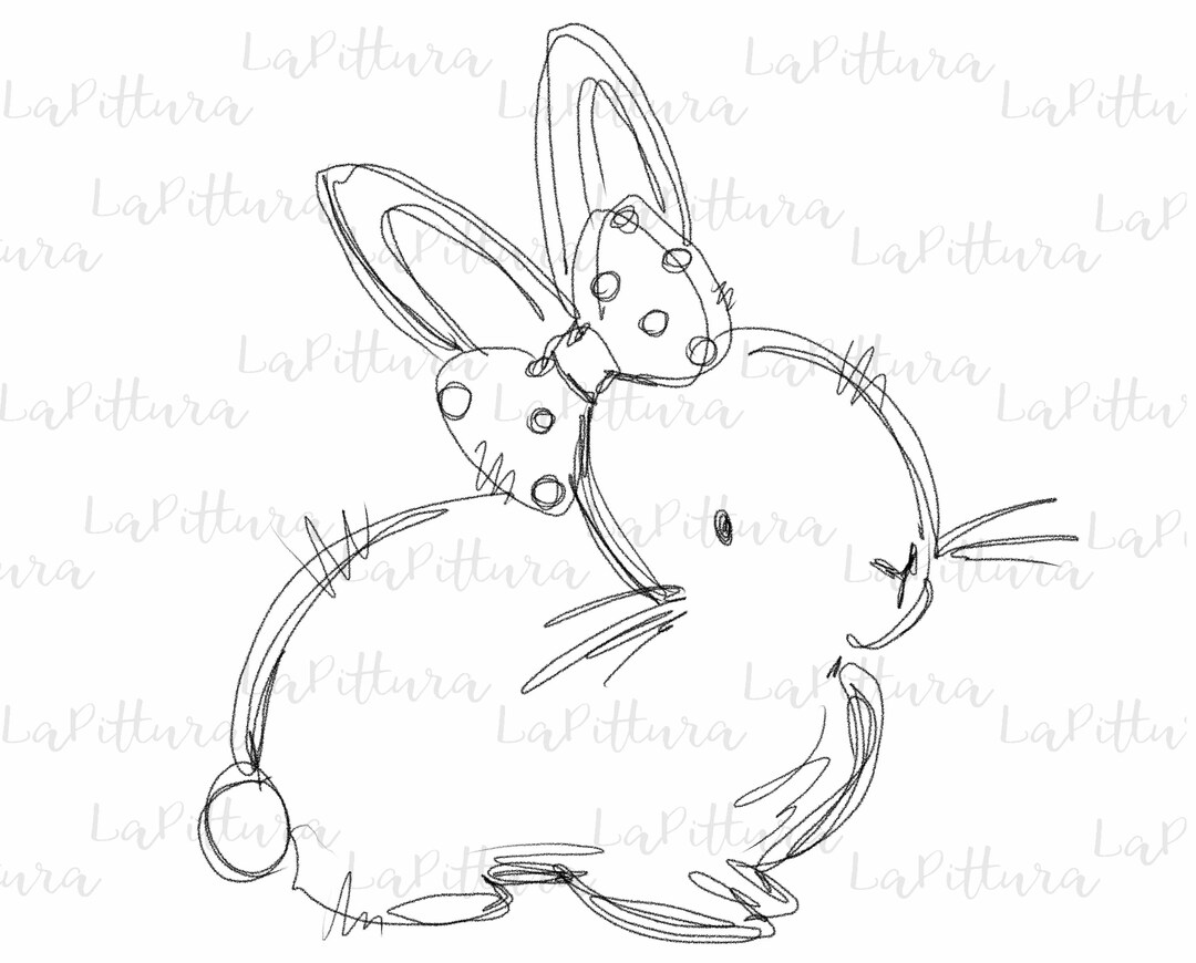 Easter Bunny Line Art Png , Cute Bunny, Commercial Use, Digital Art - Etsy