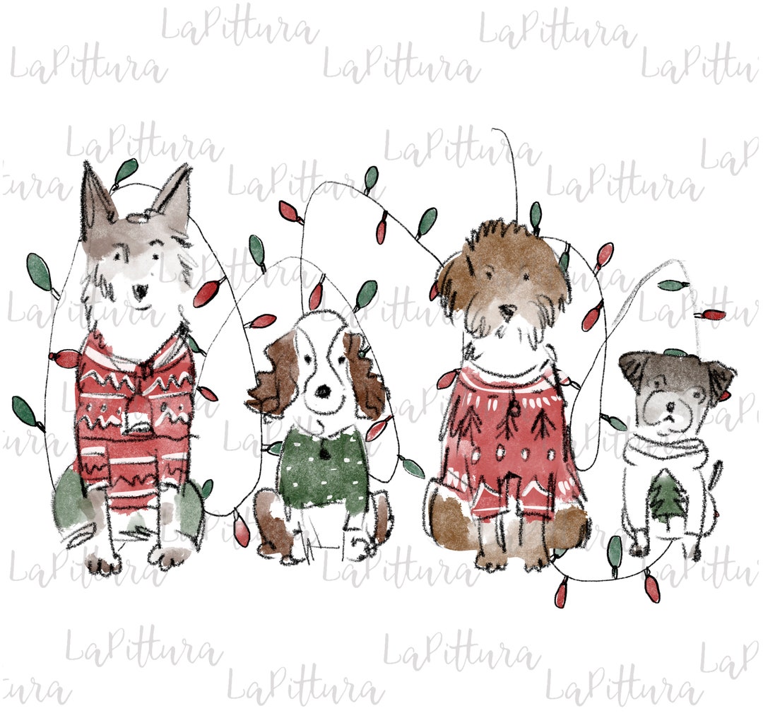 Watercolor Christmas Dogs Png, Christmas Dogs Clipart Printable Digital ...