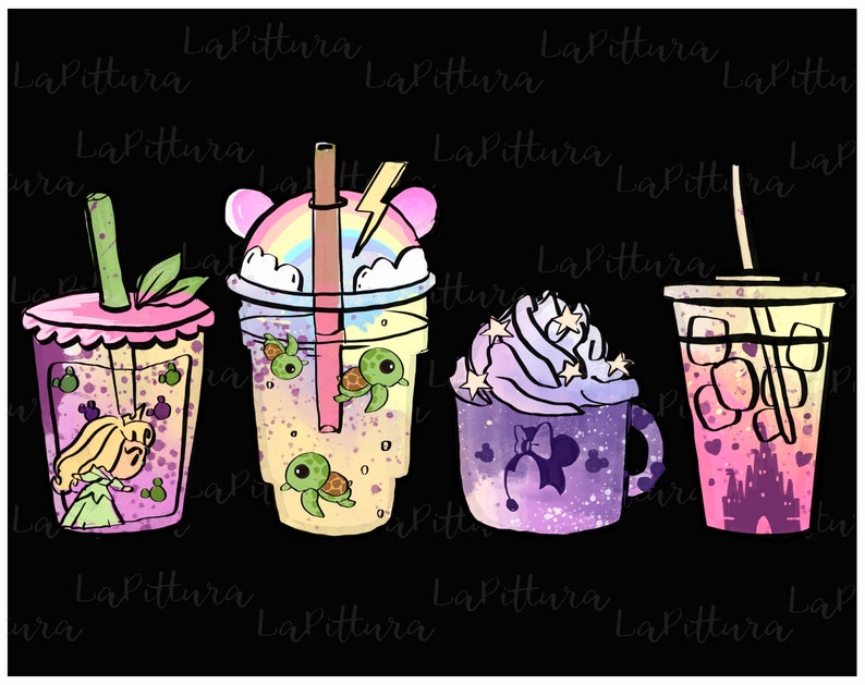 Cute Drinks Coffee PNG Iced Latte Rainbow Frappuccino Girl - Etsy