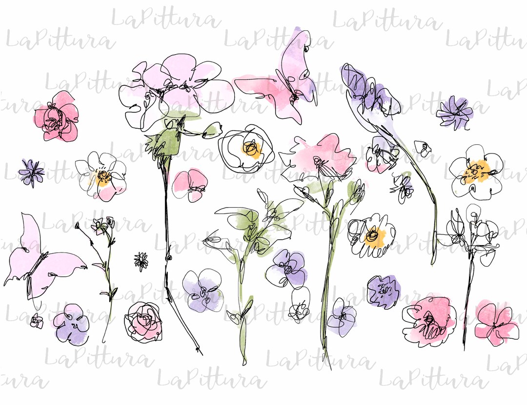 Wildflowers Digital Download, Botanical Hand Drawing, Doodle Wildflower ...