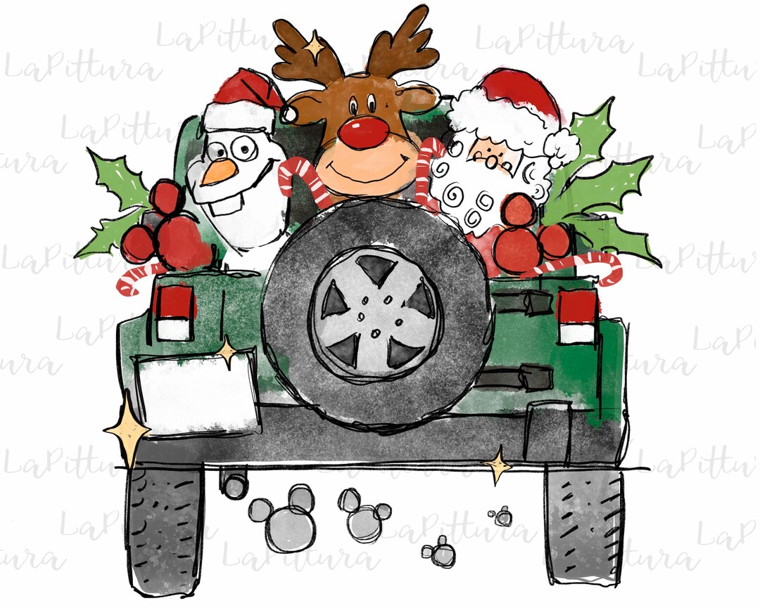 Car Merry Christmas PNG, SUV, Deer, Snowman, Santa, Mouse Ears ...