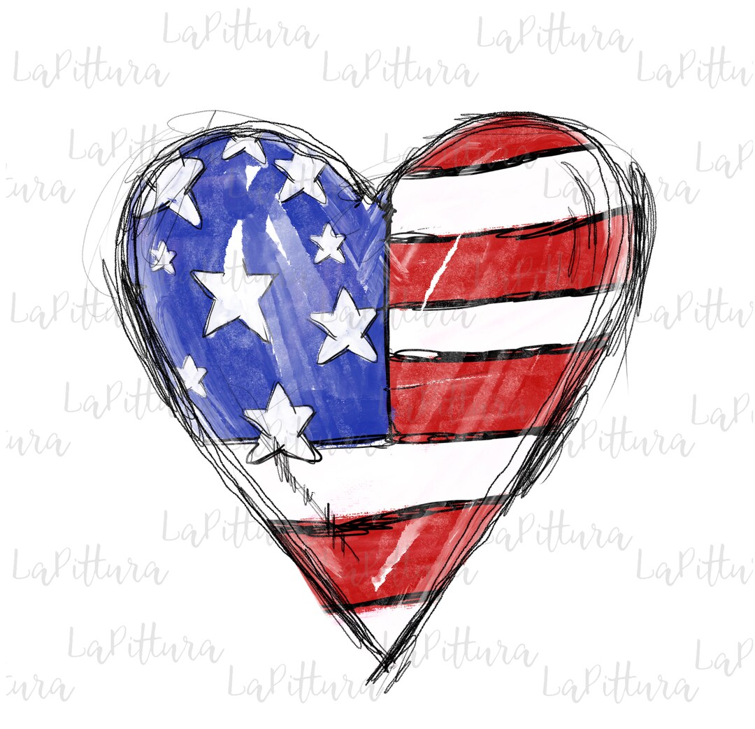 Watercolor 4th of July, 4th of July Heart Png, Heart Clipart, Printable ...