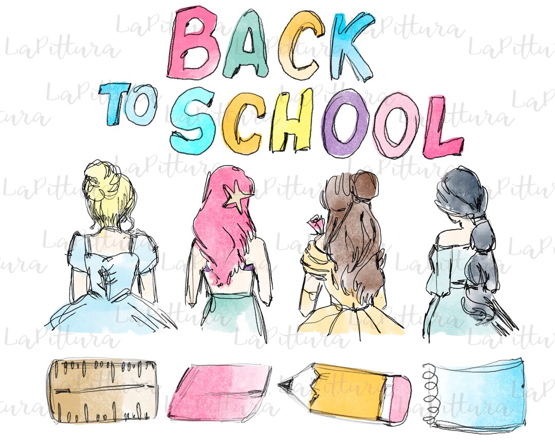 Back to School PNG Clipart, Watercolor School Clipart, Princess Clipart ...