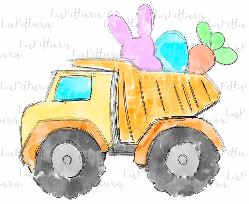 Watercolor PNG Construction Easter Dump Truck Easter Clipart Printable ...