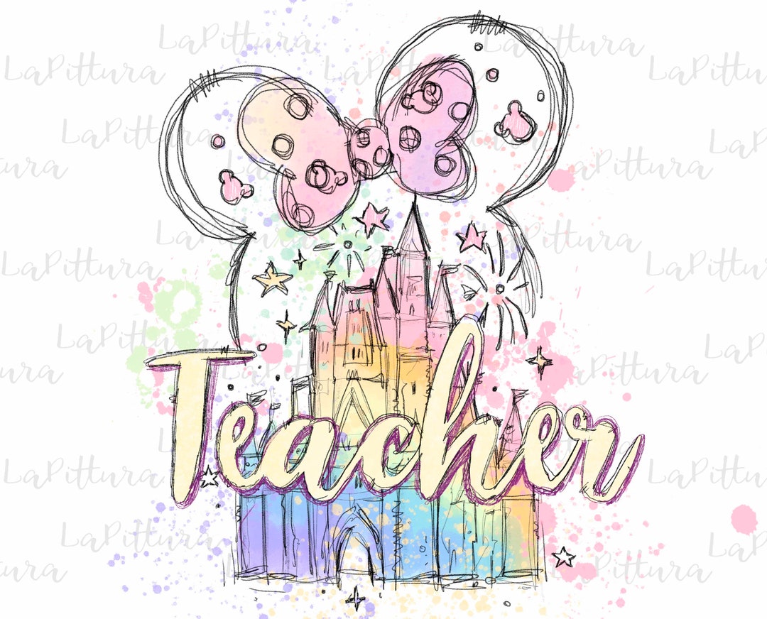 Teacher Sublimation Designs, Watercolor Teacher PNG Castle Clipart ...