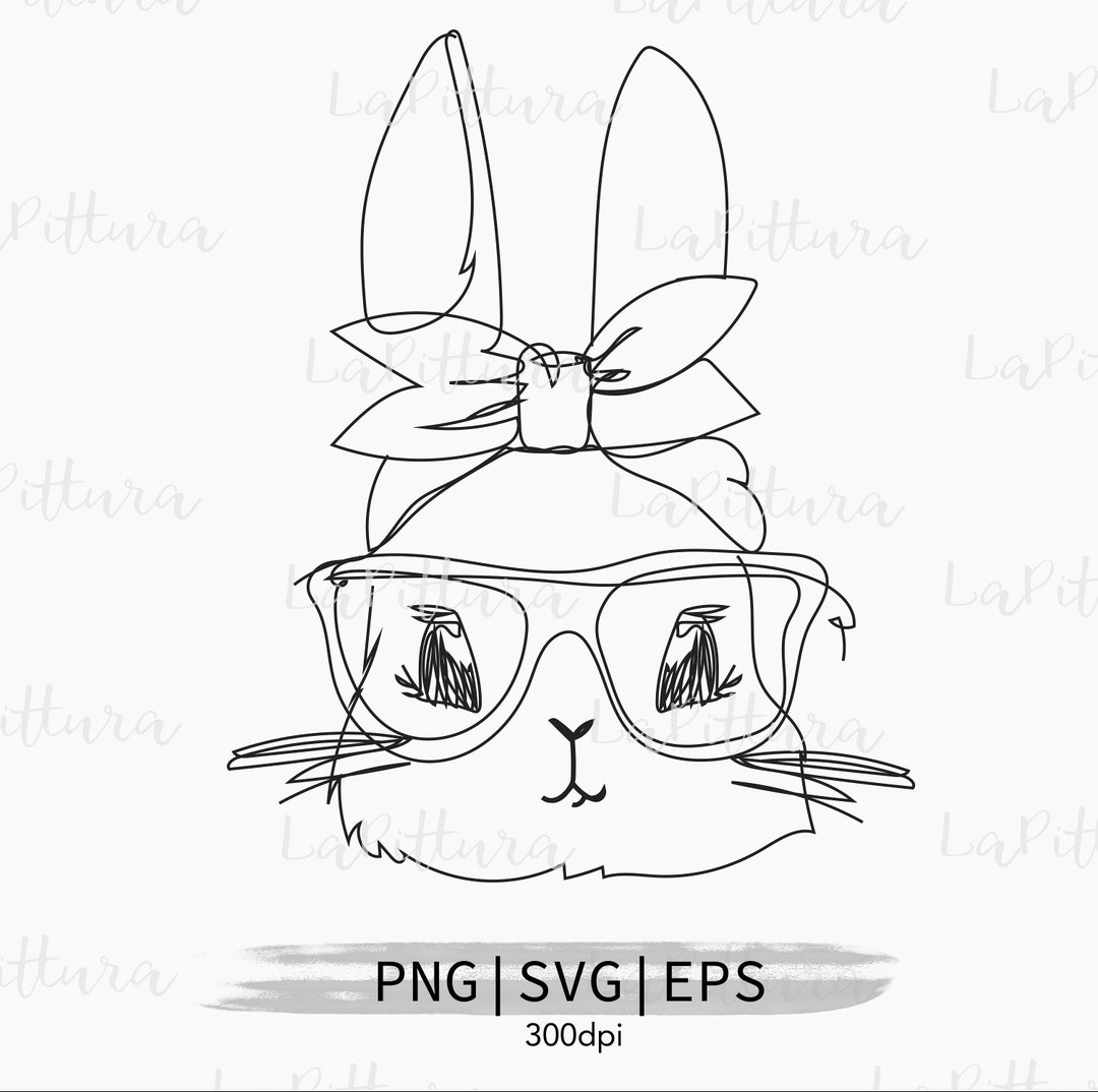 Easter Bunny Line Art SVG, PNG, Easter Line Sublimation, Bunny Portrait ...