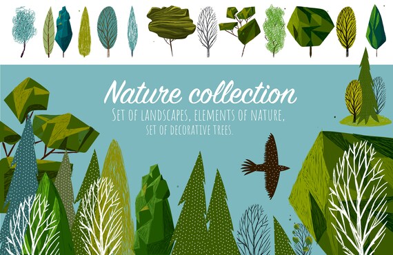 Prints with nature. Set of vector illustrations and elements | Etsy