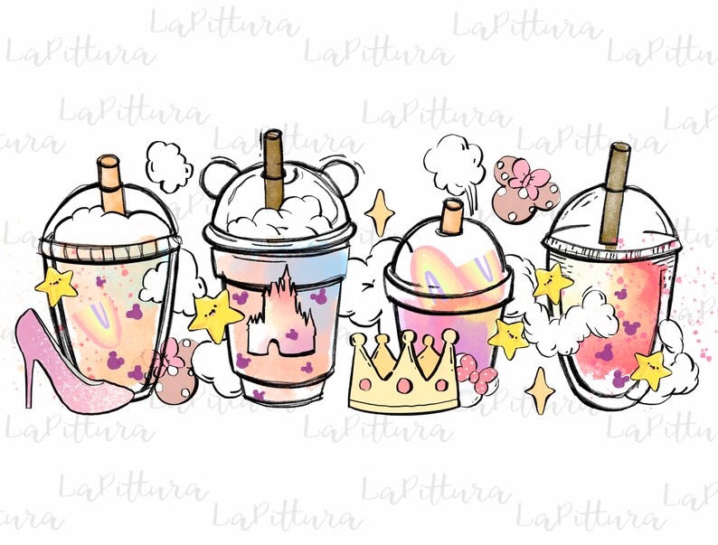 Princess Drinks Coffee PNG Iced Latte Rainbow Frappuccino - Etsy