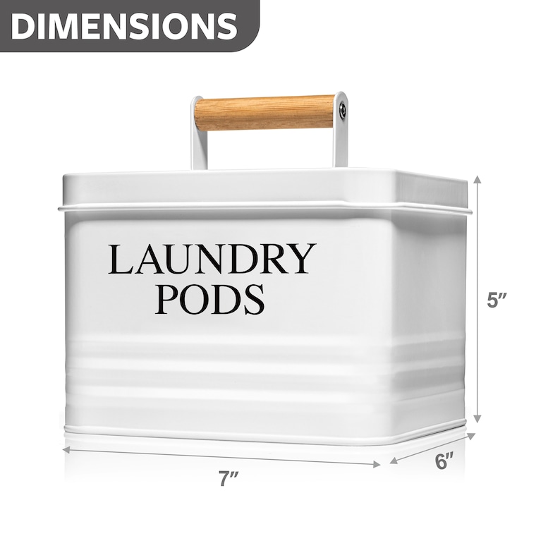 Farmhouse Laundry Pods Container, White Metal Tin With Wooden Handle - Etsy
