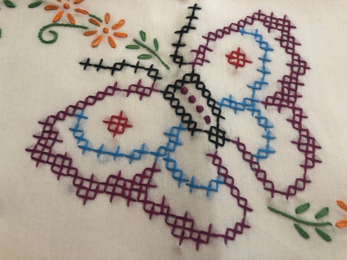 2 Vintage Embroidered Cross Stitch Pillowcases Butterflies Set - Etsy