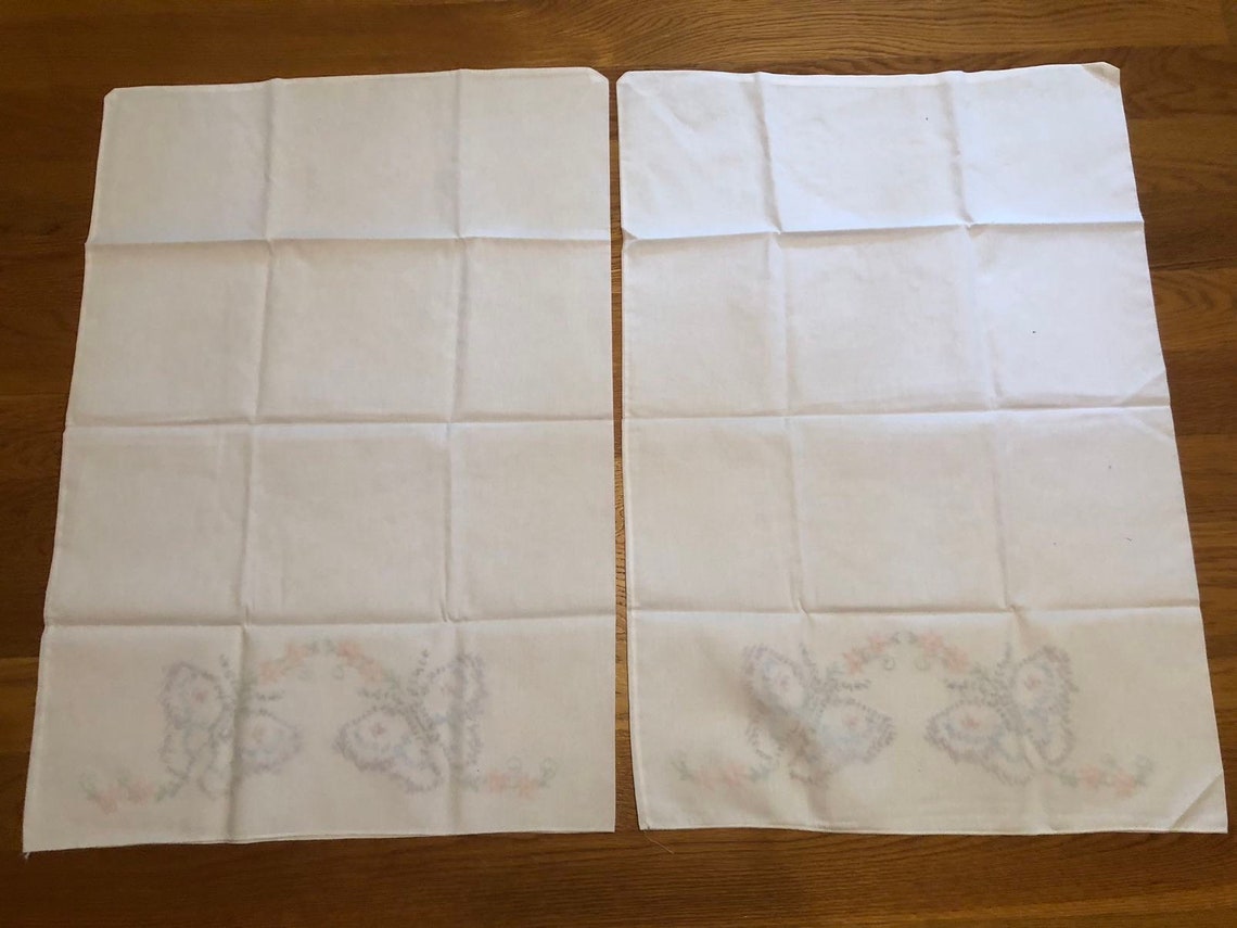 2 Vintage Embroidered Cross Stitch Pillowcases Butterflies Set - Etsy