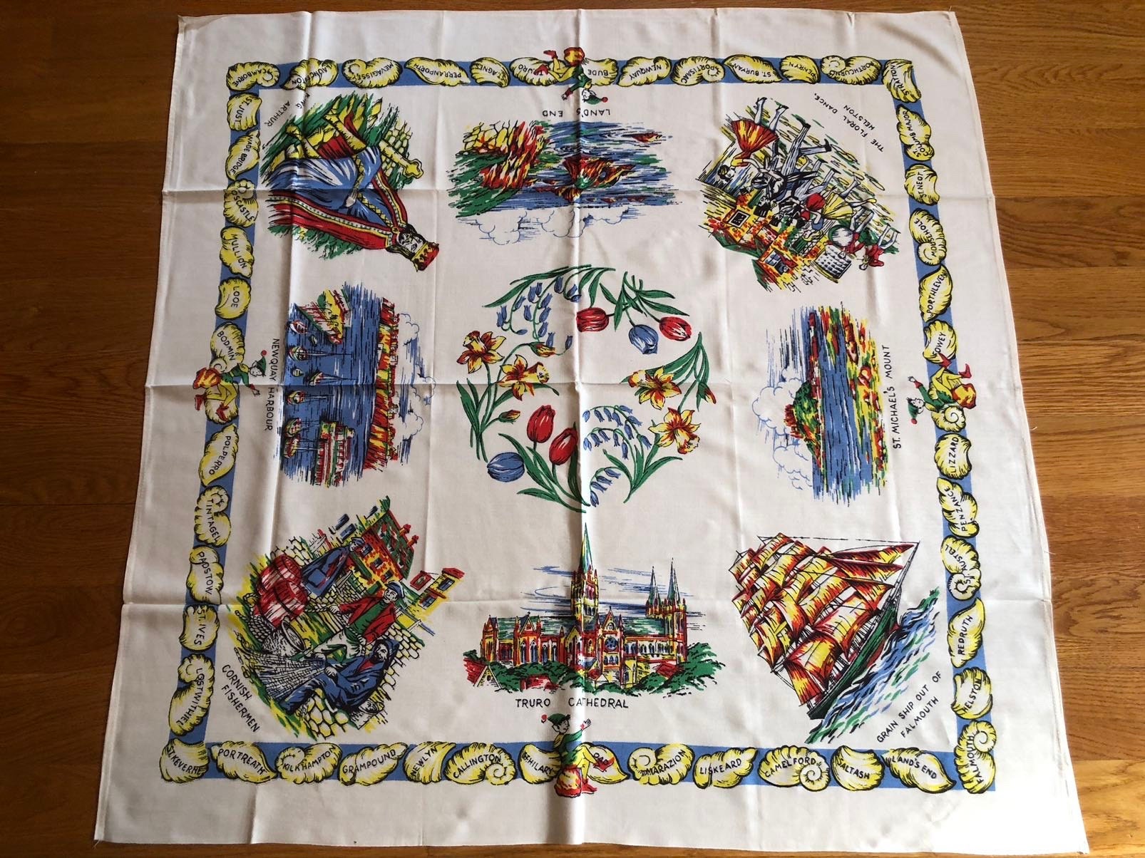 Vintage Cornwall England Tablecloth Bright Graphics - Etsy