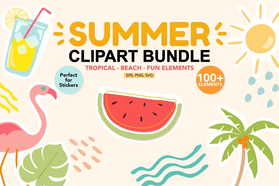 Summer Clipart Bundle PNG SVG | Tropical Party Illustration Set | Beach ...
