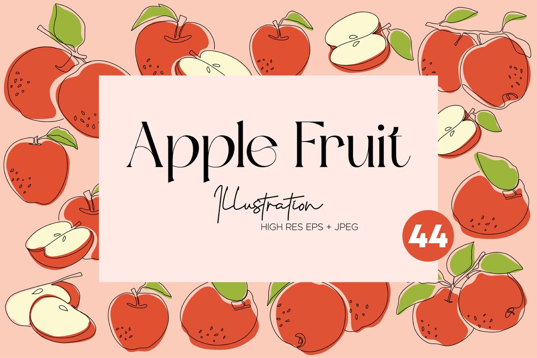 Apple Minimalist Line Art Bundle Illustration, Hand Drawn Vector Apples ...