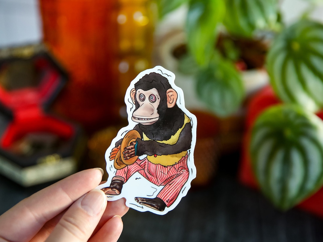 Vintage Clapping Monkey Sticker, Cymbal Monkey Illustration, Creepy ...