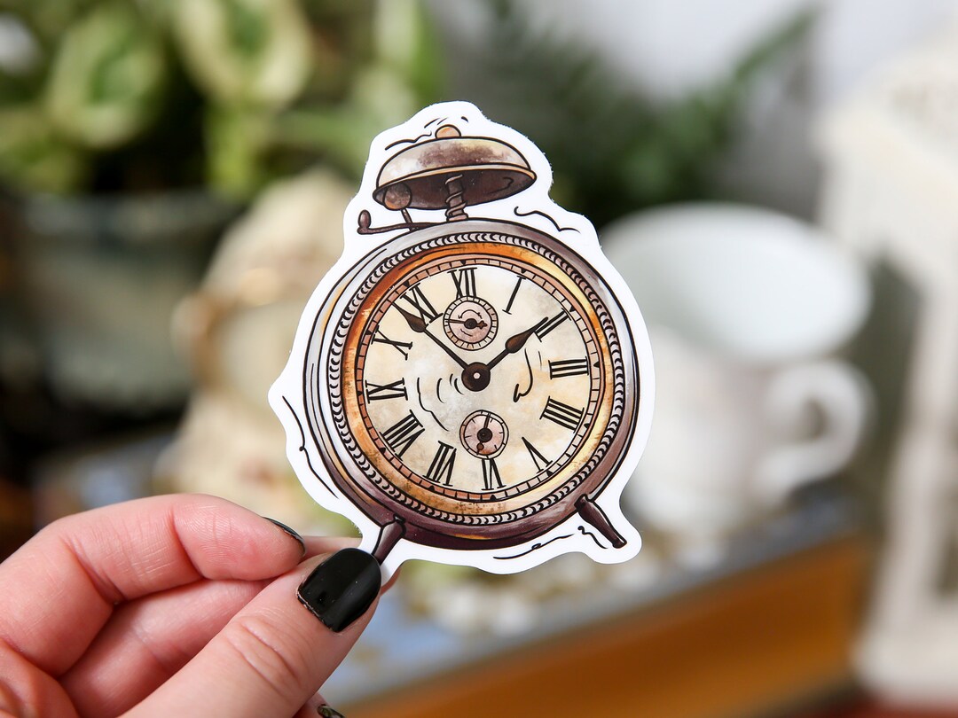 Vintage Gold Alarm Clock Sticker: Waterproof Journaling, Hydroflask ...