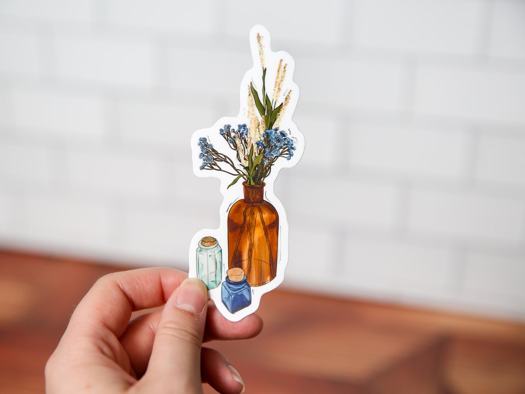 Vintage Glassware Sticker, Vintage Glass Bottles, Flower Stickers for ...