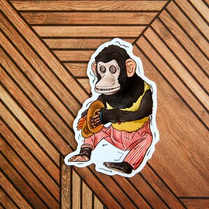 Vintage Clapping Monkey Sticker, Cymbal Monkey Illustration, Creepy ...