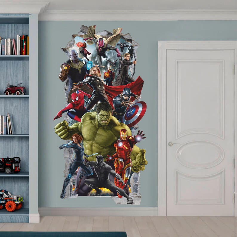 Vinilo decorativo de superhéroes en 3D: Adhesivo de pared con temática ...