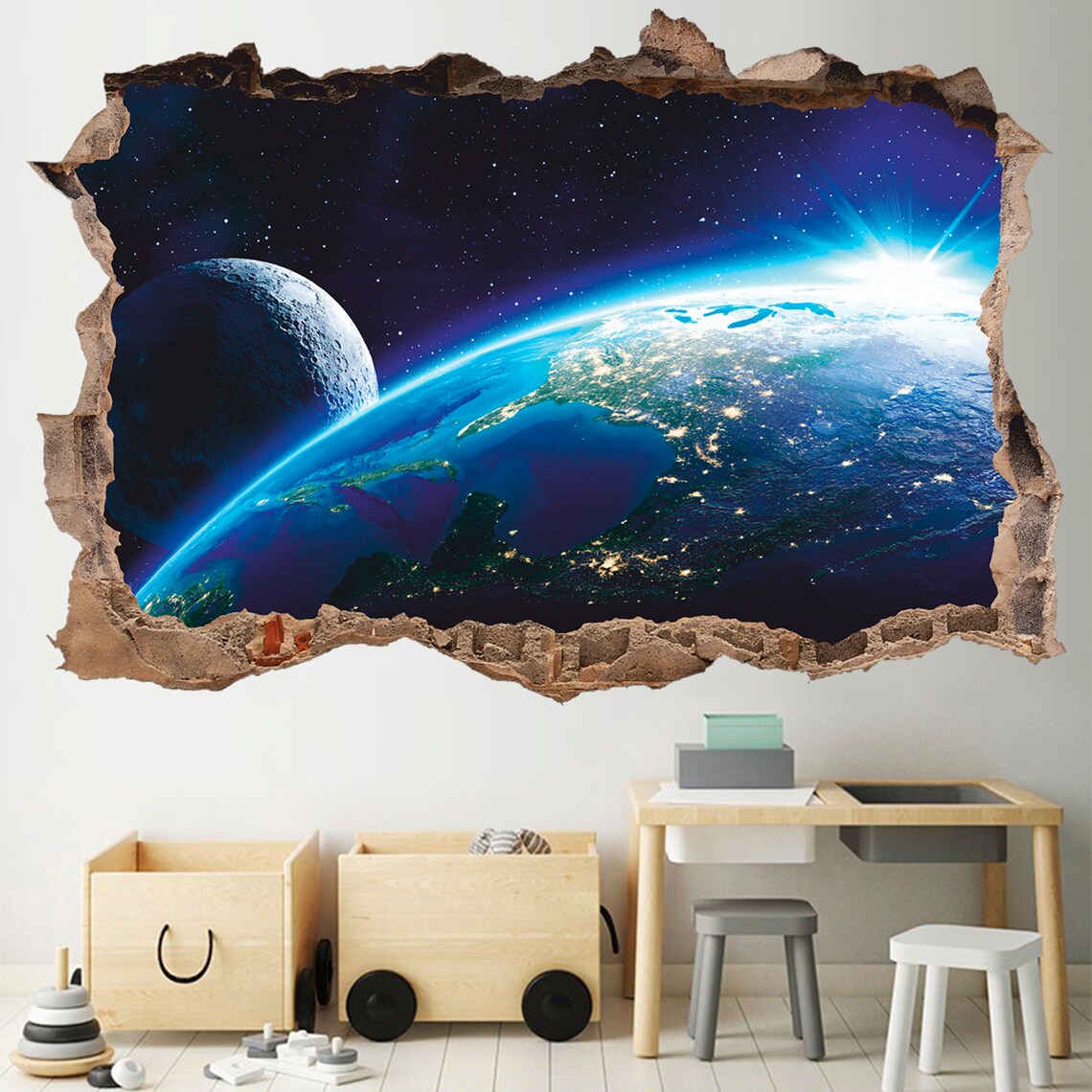 Earth Wall Decal Space Wall Sticker Moon Universe Cosmos - Etsy