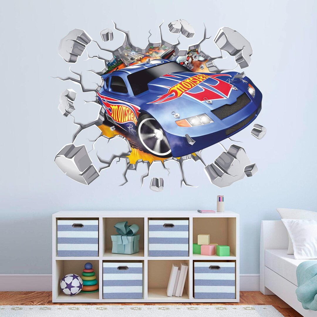 Hot Cars 3D Wall Decal, Hot Race Wall Sticker, Cool Cars, Wall Tattoo ...