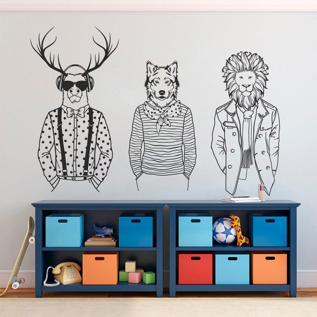 Hipster Animal Wall Decal: Deer, Wolf, Lion Wall Art - Etsy