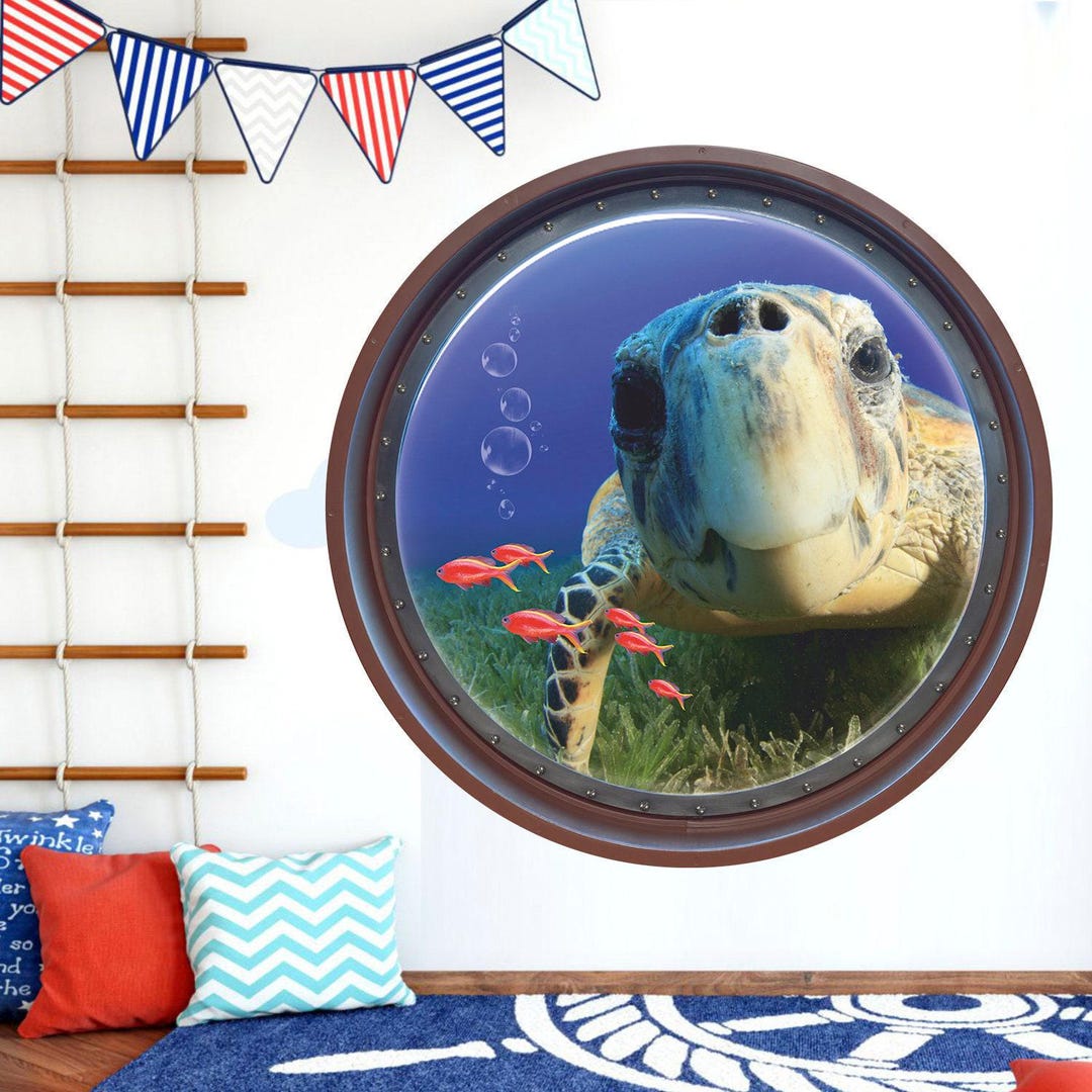 Turtle Porthole Wall Decal: Ocean Wall Art Sticker - Etsy
