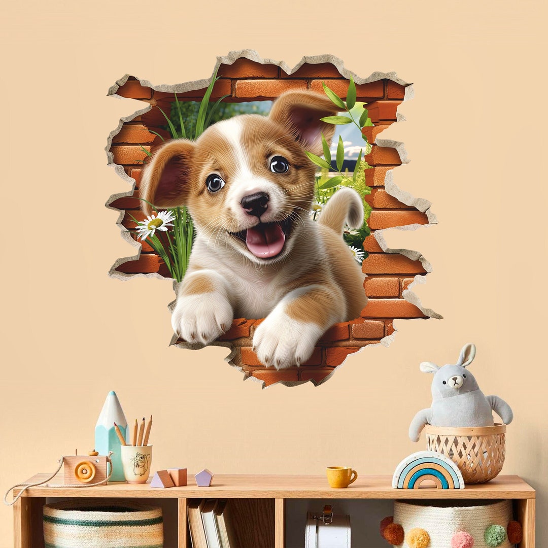 Puppy Wall Decal, Pet Wall Sticker, Animals, Dog, Wall Tattoo, Wall Art ...