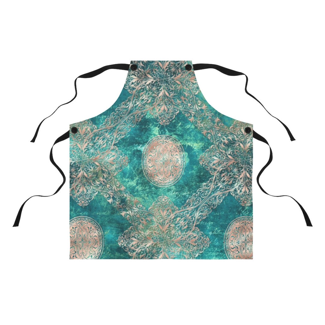 Emerald Green Boho Apron: Rose Gold Print, Artist Chef Accessory - Etsy