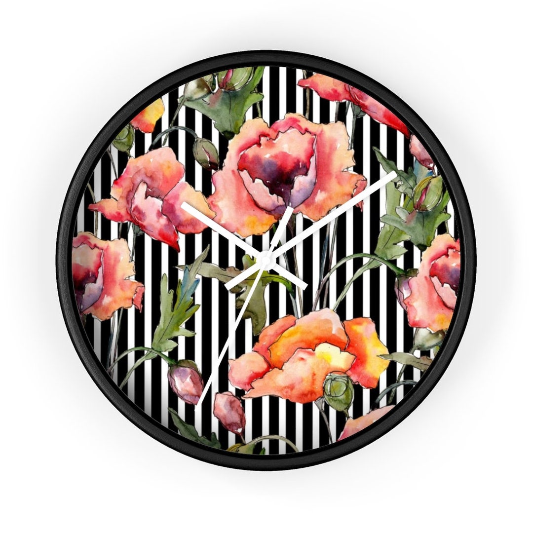 Poppy Flower Wall Clock, Watercolor Poppies Wood Clock, Poppy Print ...
