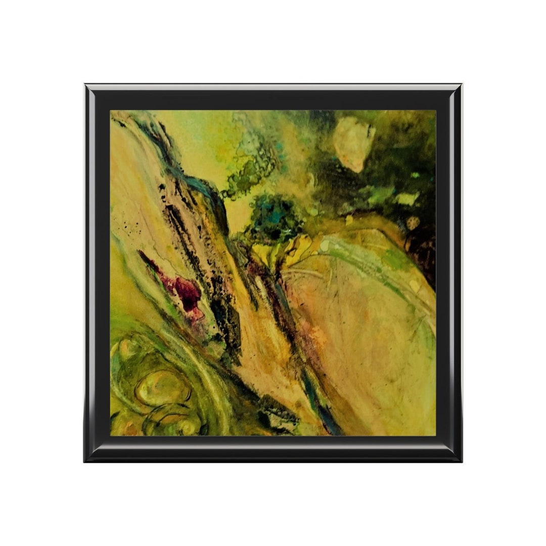 Green Abstract Art Jewelry Box, Modern Art Handmade Memory Box ...