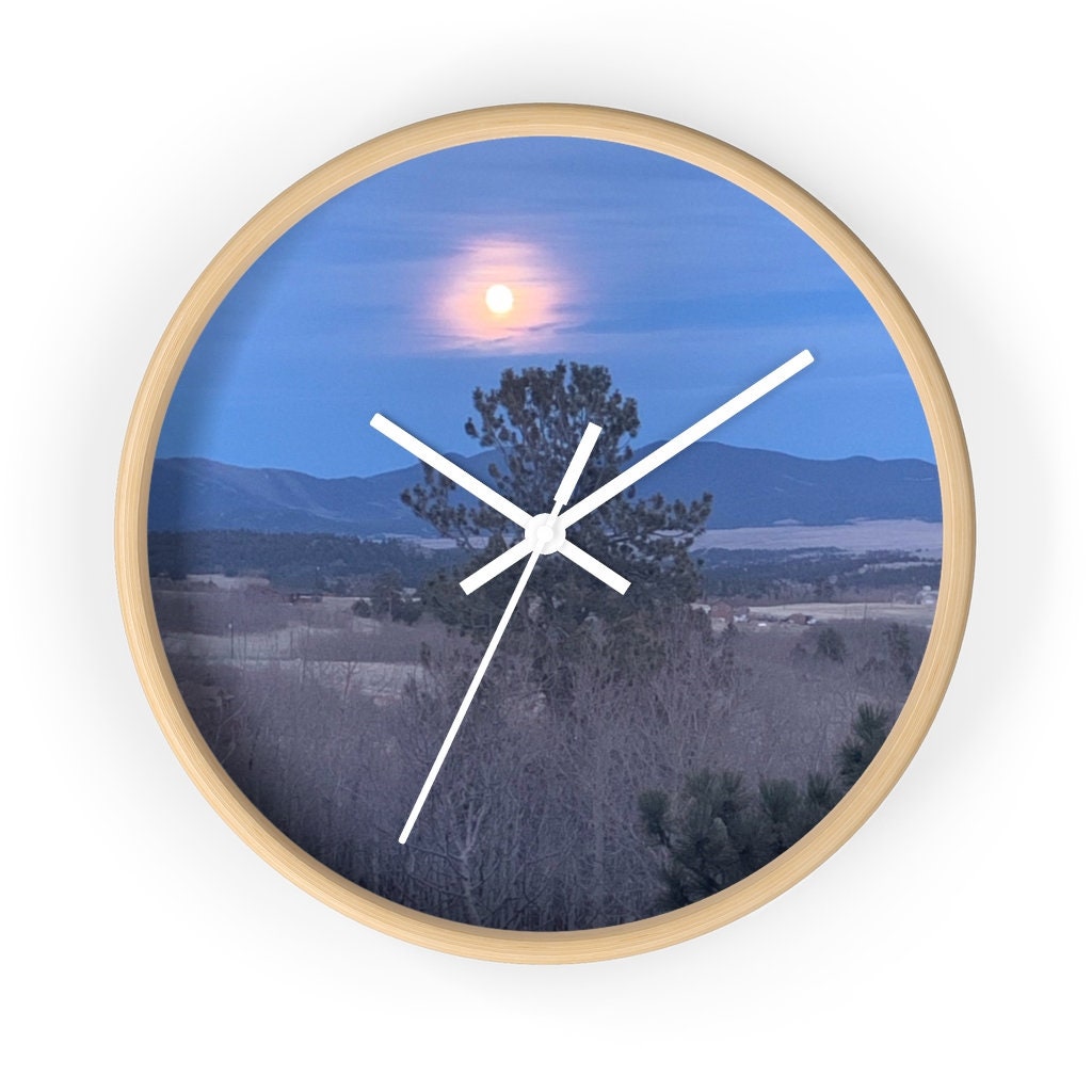 Pink Full Moon Wall Clock, Moon Light Wall Art, Nature Photography ...