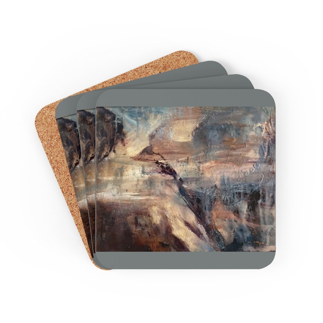 Earthy Art Coasters, Abstract Art Square Coasters, Geometric Cork ...
