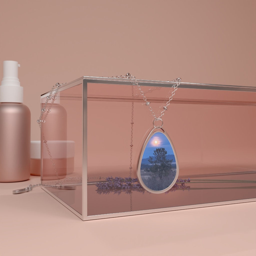 Pink Moon Necklace, Full Moon Silver Pendant, Moon and Star Necklace ...