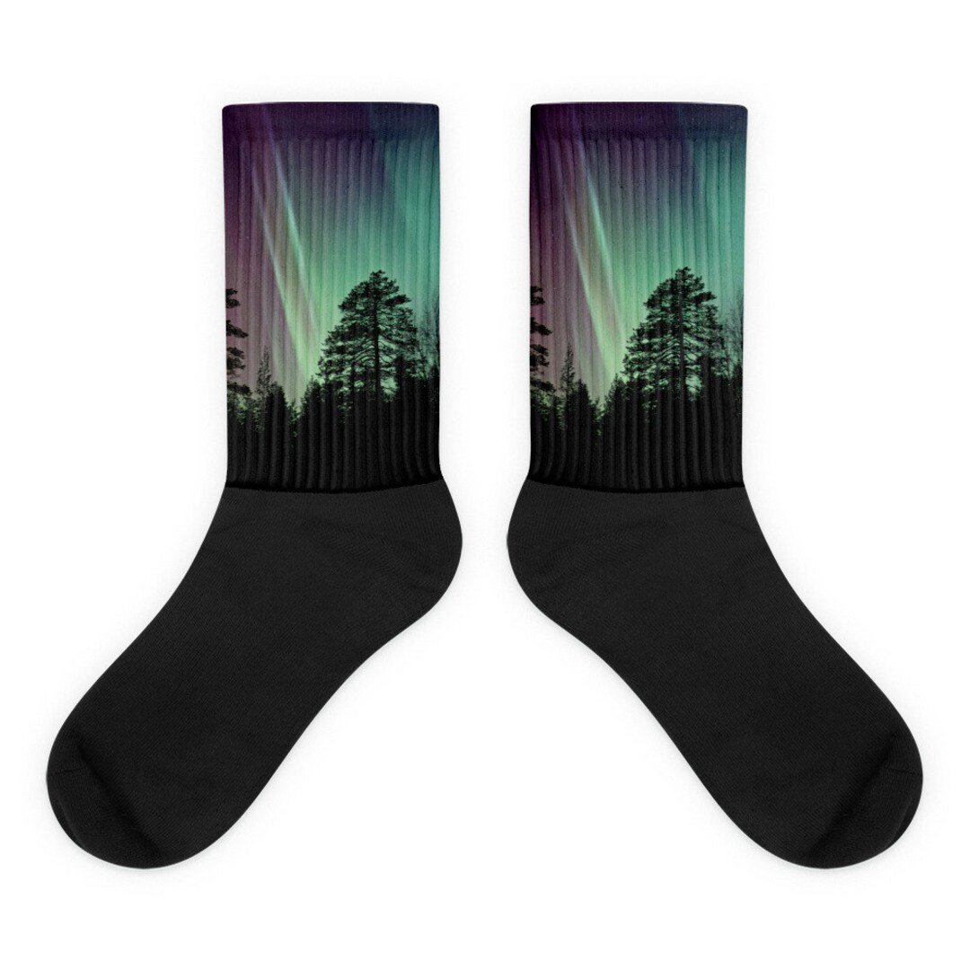 Aurora Borealis Cushioned Bottom Socks, Nature Photography Print Socks ...