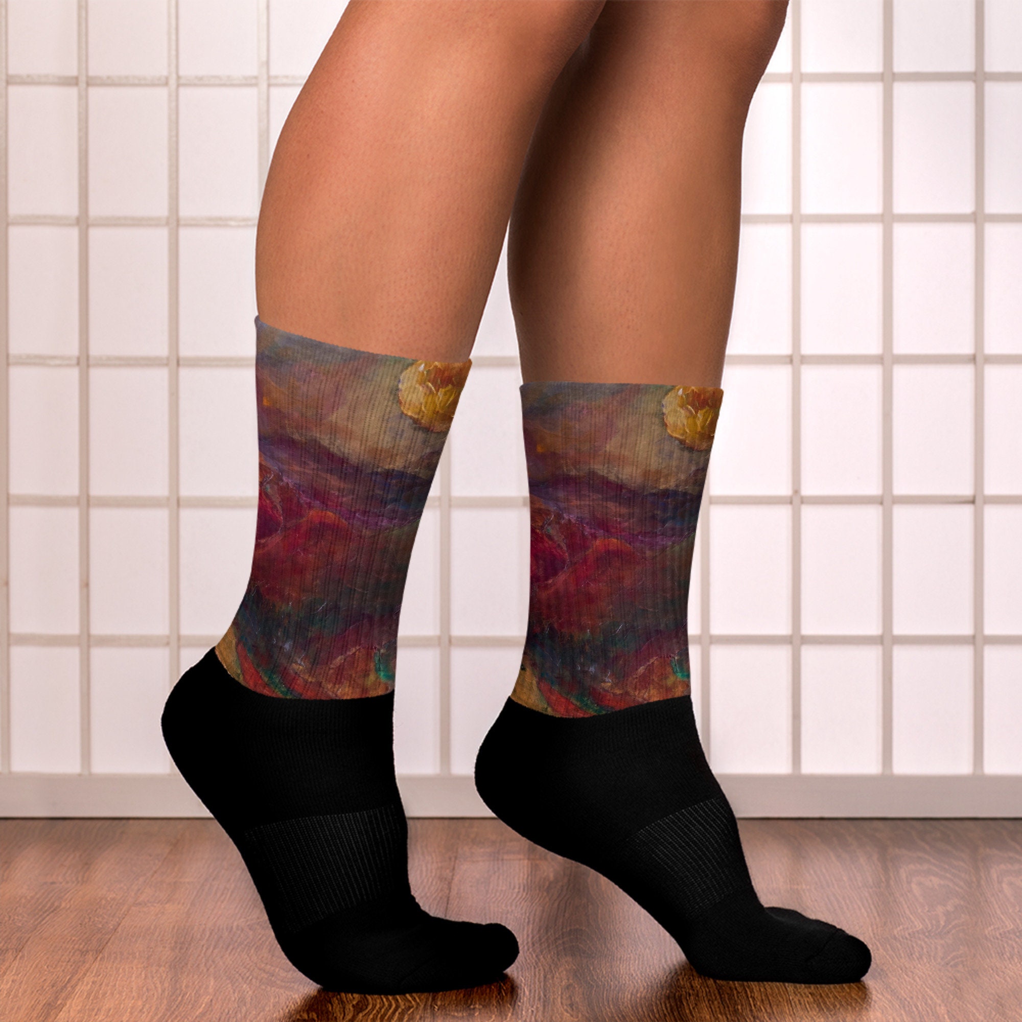 Mountain Art Print Socks, Abstract Art Gifts, Original Art Custom Socks ...